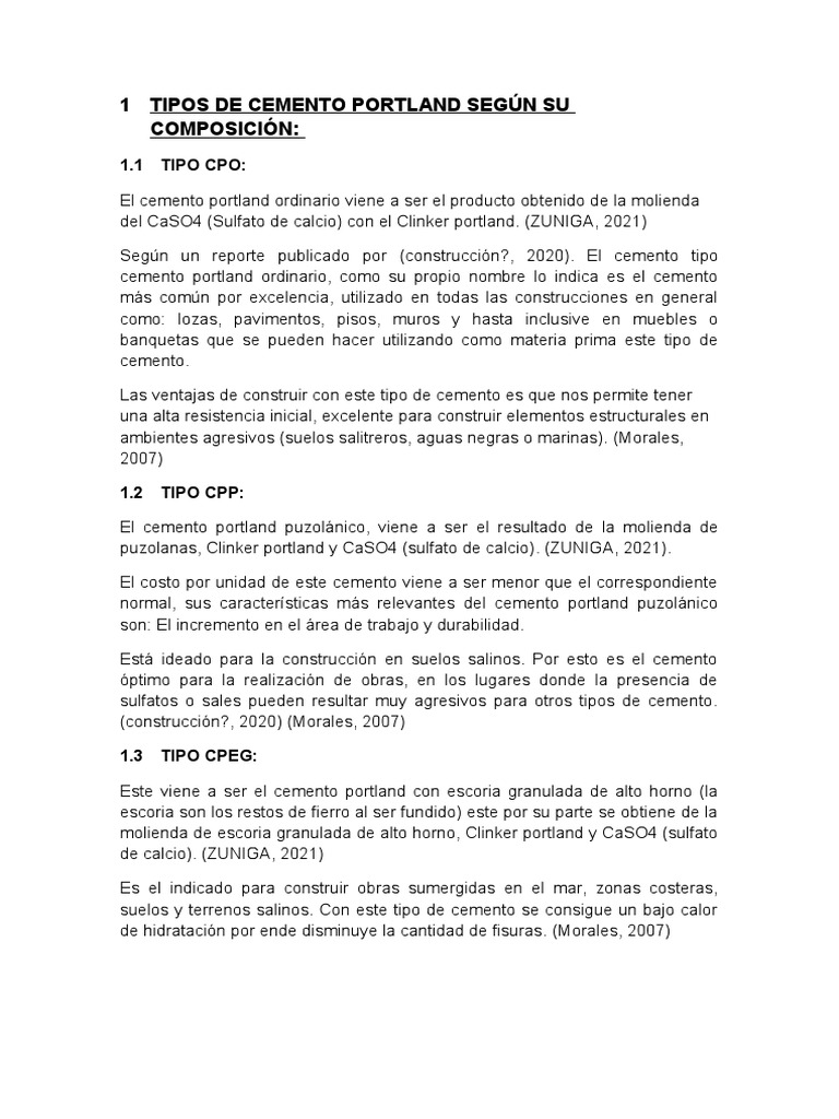 Tipos de Cemento Portland Según Su Composición | PDF | Cemento | Hormigón