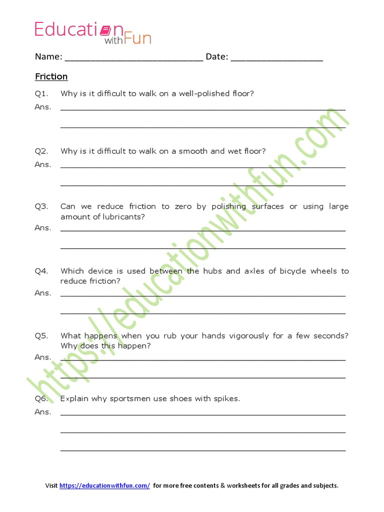 Friction Worksheet 6 | PDF | Friction | Mechanical Engineering