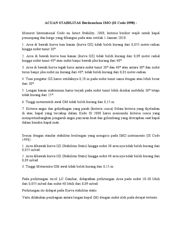 ACUAN STABILITAS Berdasarkan IMO | PDF