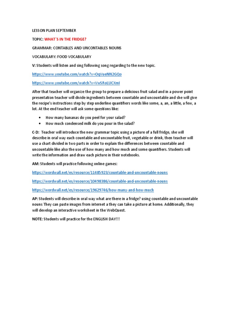 Countables and Uncountables Lesson Plan Second Grade | PDF