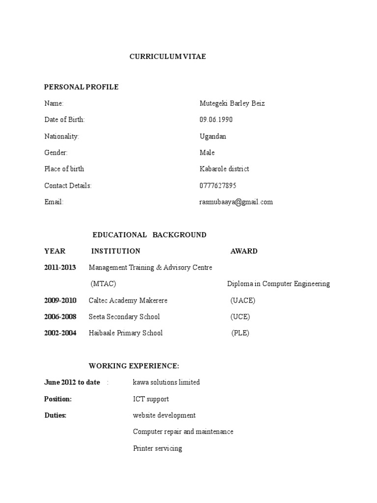 Mutegeki Barley Beiz CV: ICT Support Expert | PDF