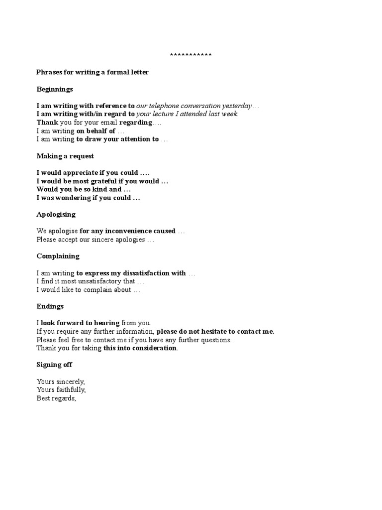 Formal Letter Writing Phrases | PDF