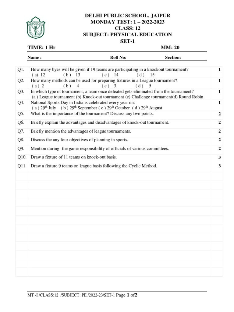 Monday Test-1 Class-12 (New-22-23) - 1 | PDF