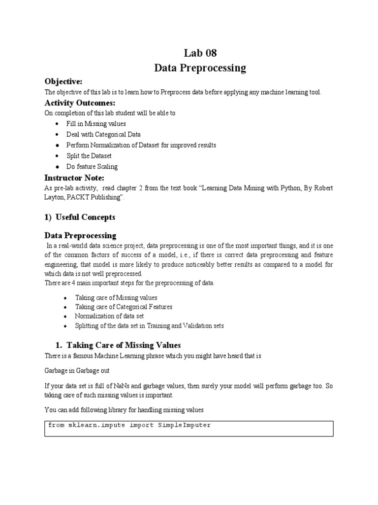 Lab 08 Data Preprocessing Pdf Dependent And Independent Variables Categorical Variable 3865