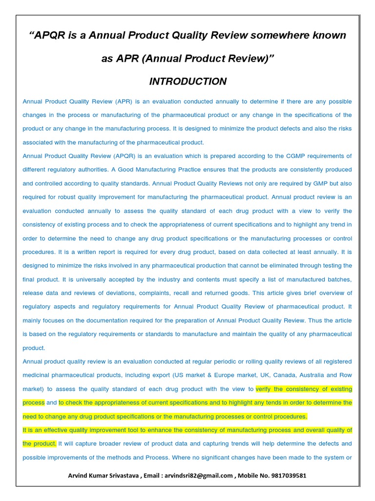 Annual Product Quality Review Overview | PDF | Business
