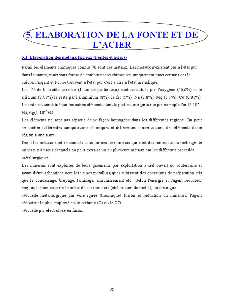 Elaboration Acier | PDF | Acier | Haut fourneau