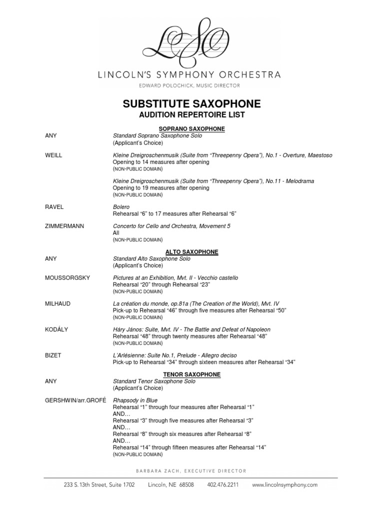 Audition Repertoire List | PDF | Tenor Saxophone | Elements Of Music