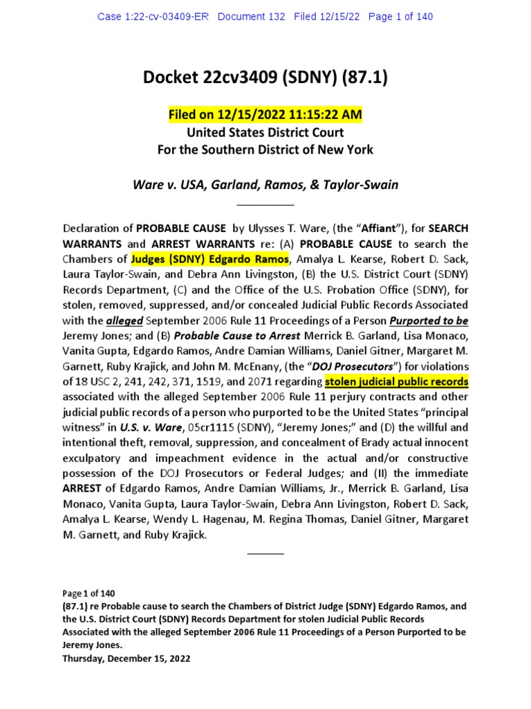 Dkt. 132 Re Declaration of Probable Cause | PDF | Lawsuit | Racketeer ...