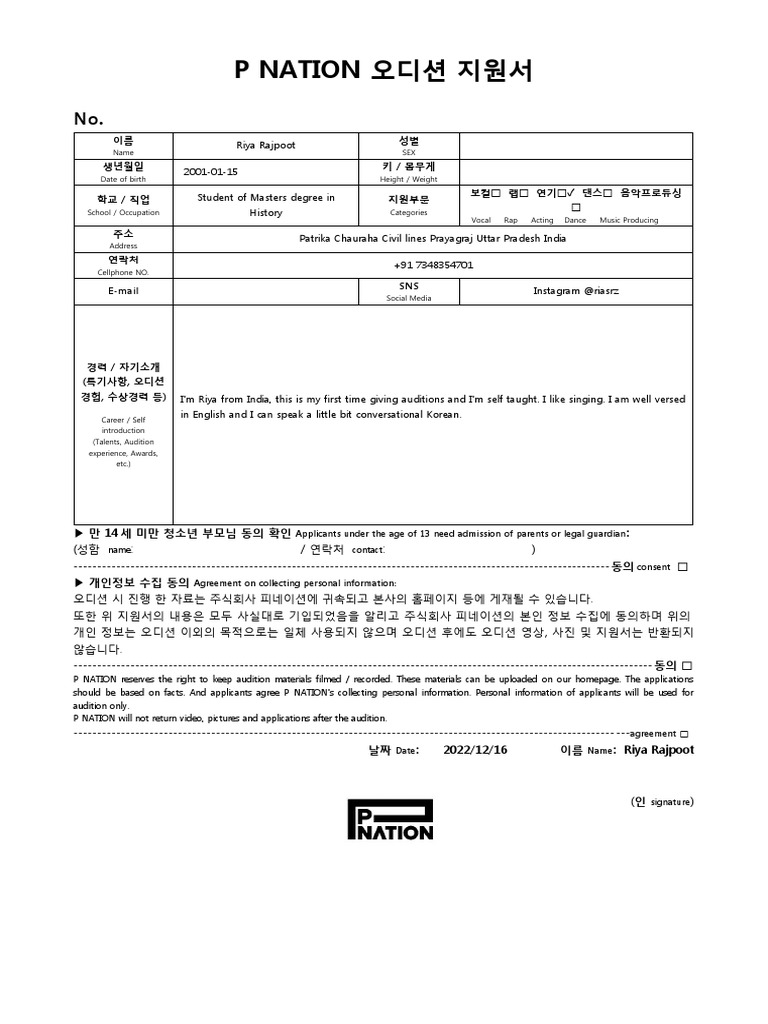 PNATION Audition Application | PDF