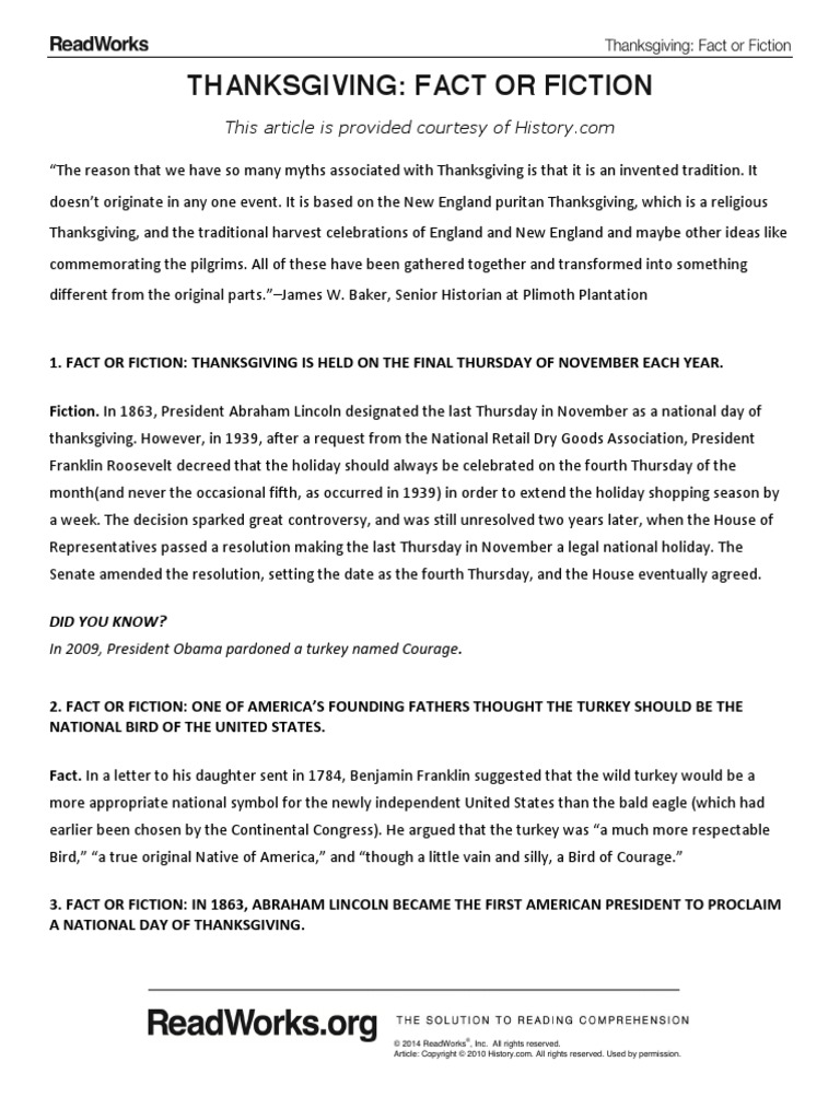 Thanksgiving-Fact or Fiction | PDF | Thanksgiving | Cranberry