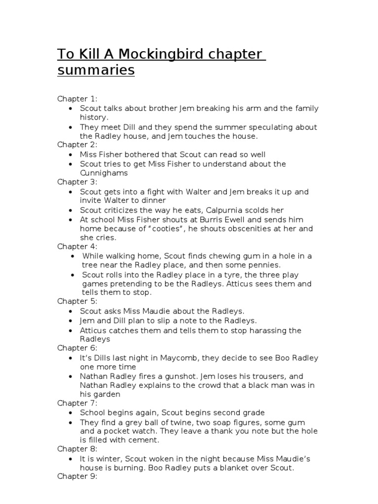To Kill A Mockingbird Chapter Summaries | PDF | To Kill A Mockingbird ...