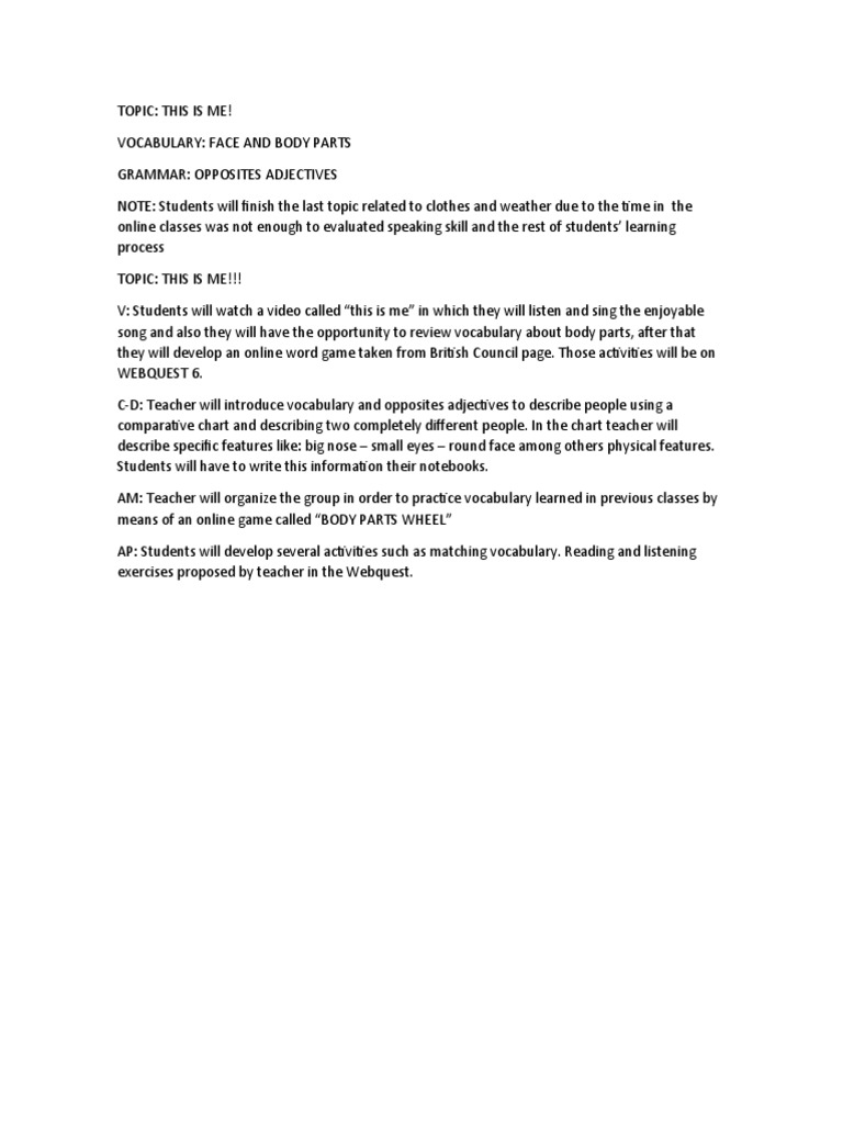 This Is Me! Lesson Plan for Year 1 | PDF | Career & Growth | Language ...
