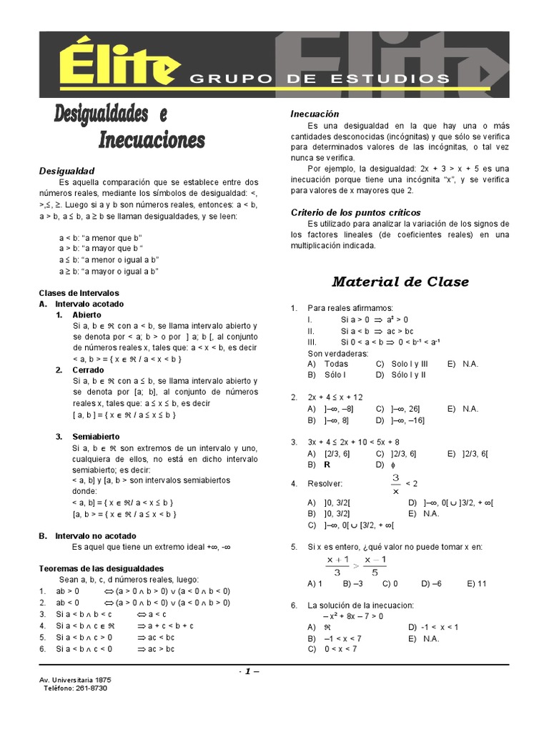 Desigualdades e Inecuaciones | PDF | Desigualdad (Matemáticas) | Intervalo (Matemáticas)