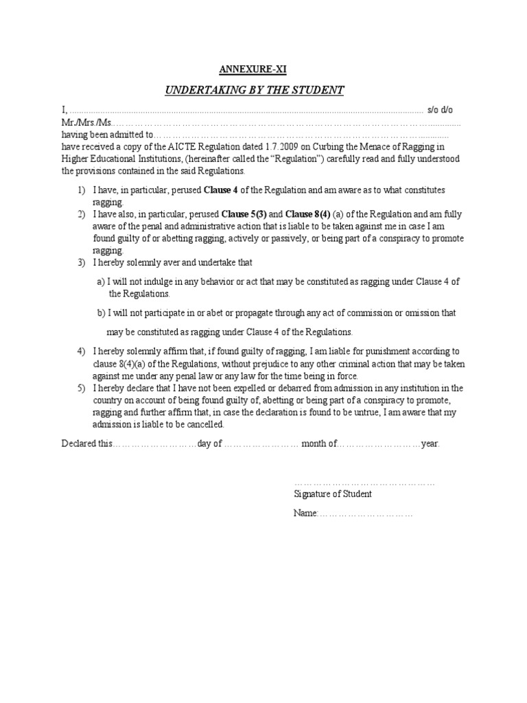 Student Undertaking Pure | PDF | Applied Ethics | Crime & Violence