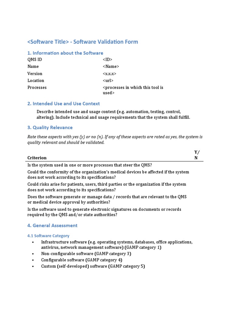 Software Validation Form | PDF | Quality Management System | Software
