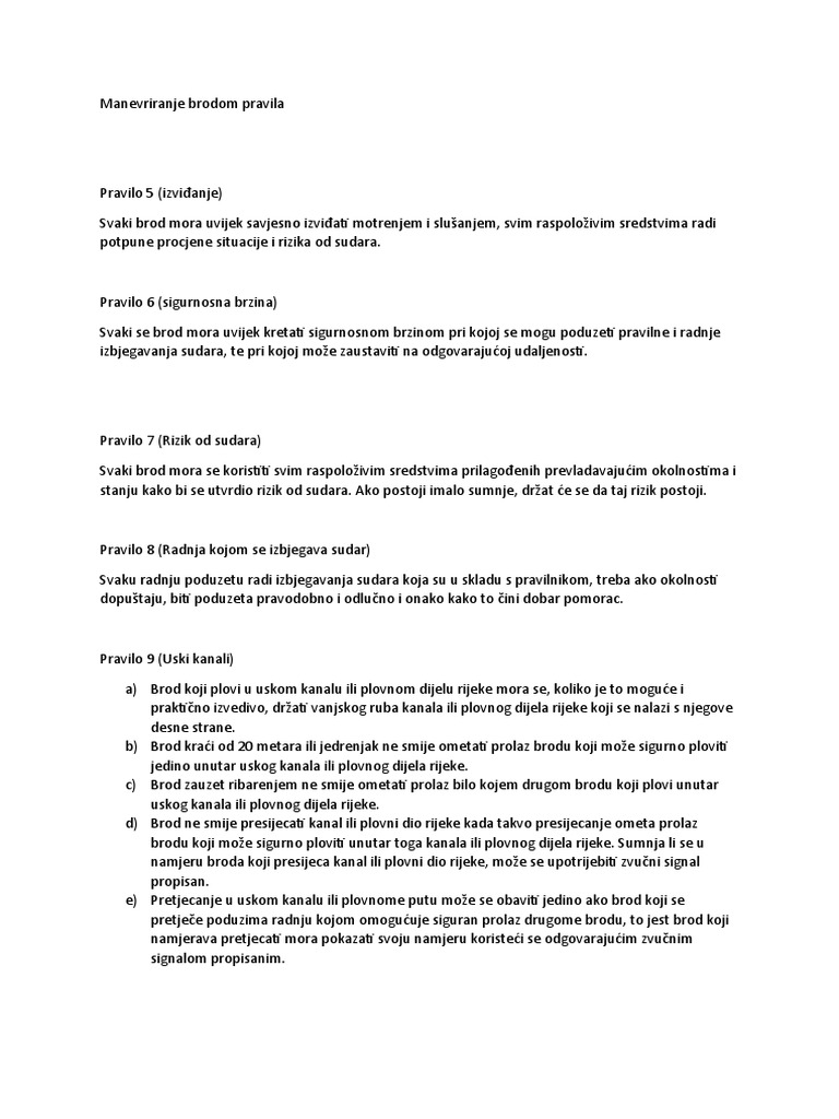 Manevriranje Brodom Pravila | PDF