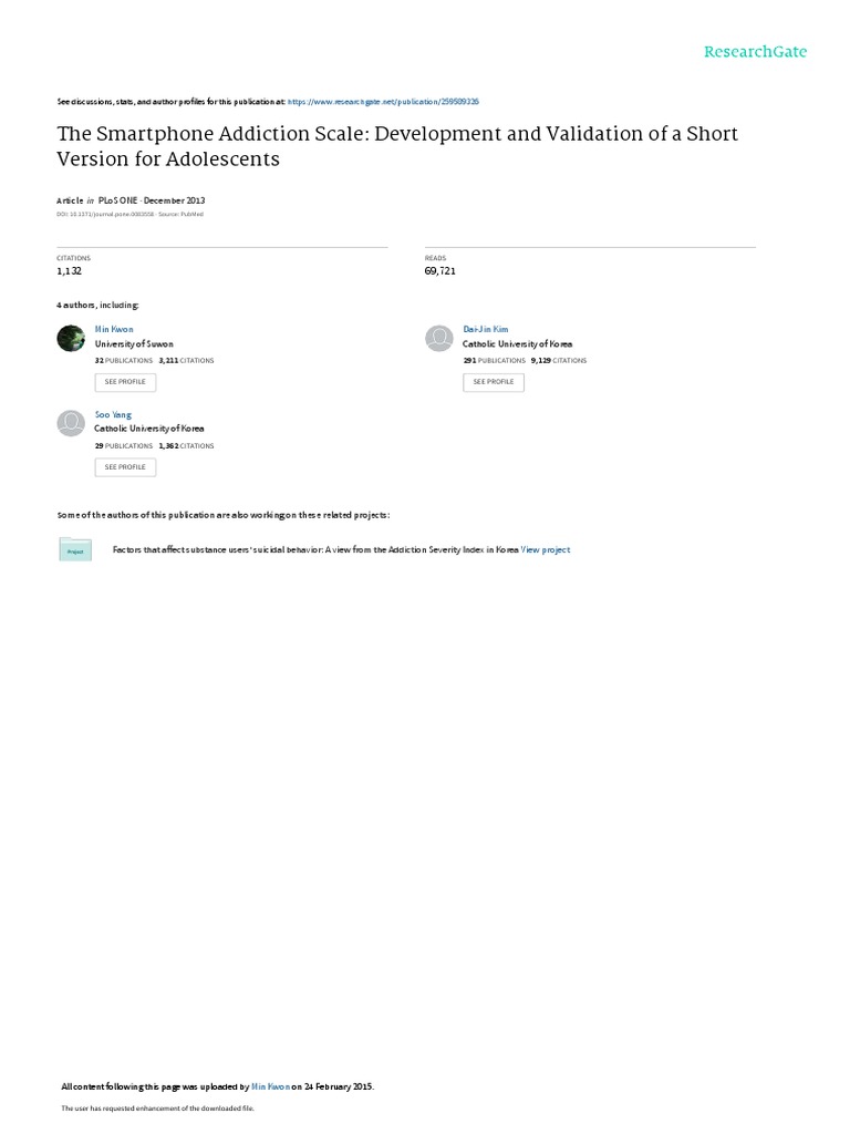 The Smartphone Addiction Scale: Development and Validation of A Short ...
