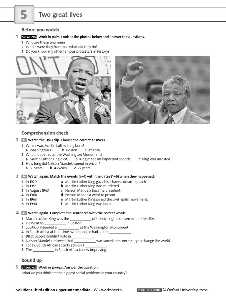 Unit 5 Two Great Lives | PDF | Martin Luther King Jr. | Nelson Mandela