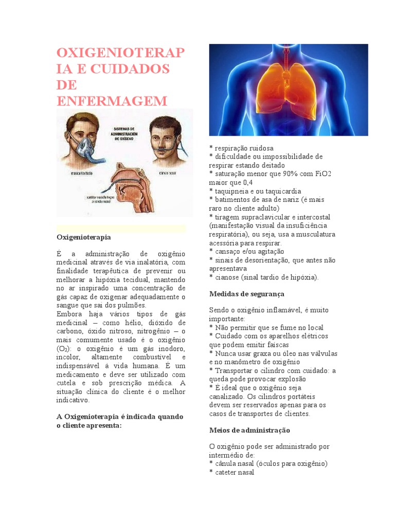 Oxigenioterapia e Cuidados de Enfermagem | PDF | Oxigênio | Respiração