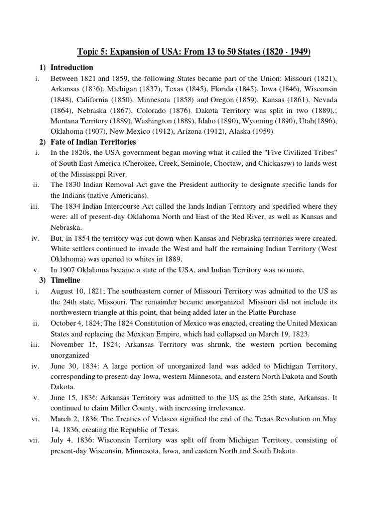 Topic 5 Expansion of USA From 13 To 50 States (1820 - 1949) | Download ...