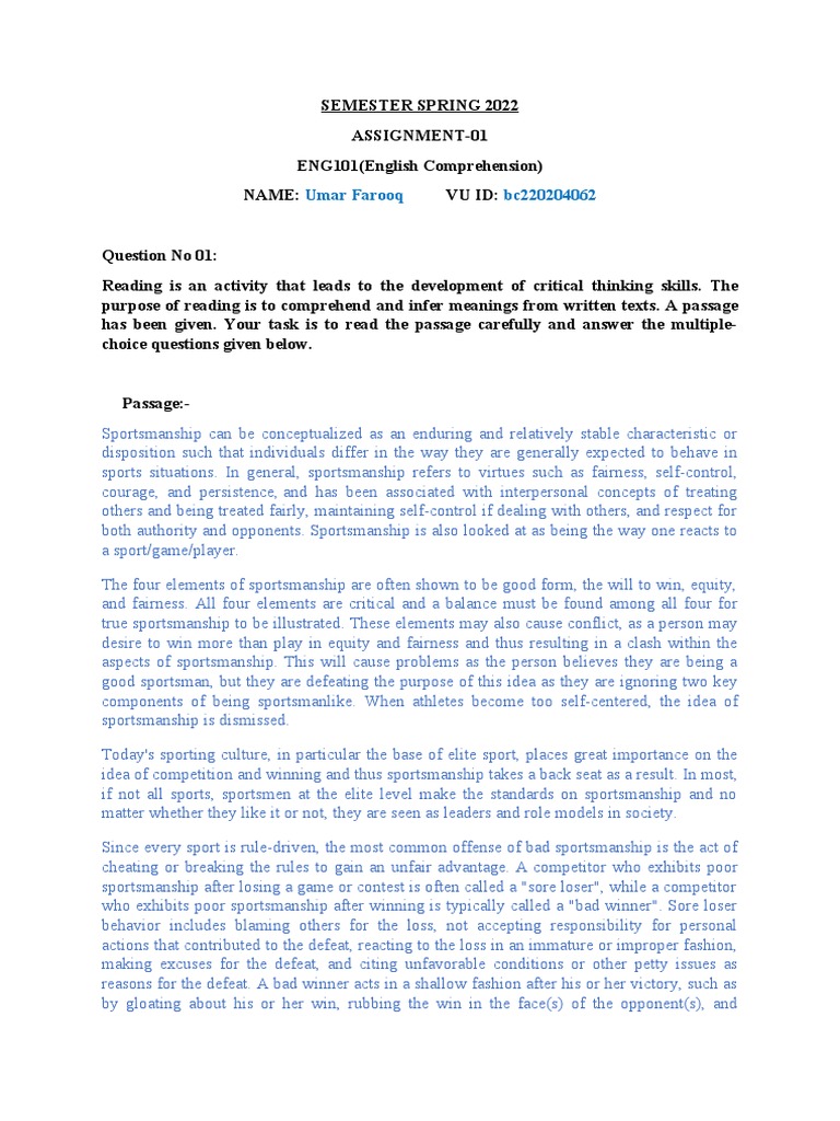Eng101 Assignment 1 Pdf Psychological Concepts Social Psychology 