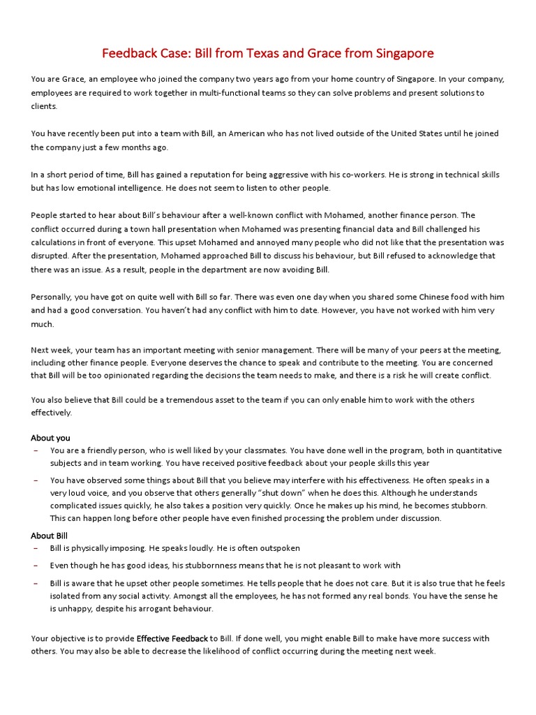 The Feedback Case - Bill and Grace | PDF | Psychological Concepts ...