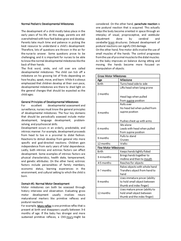 Normal Pediatric Developmental Milestones | PDF | Hand | Behavioural ...