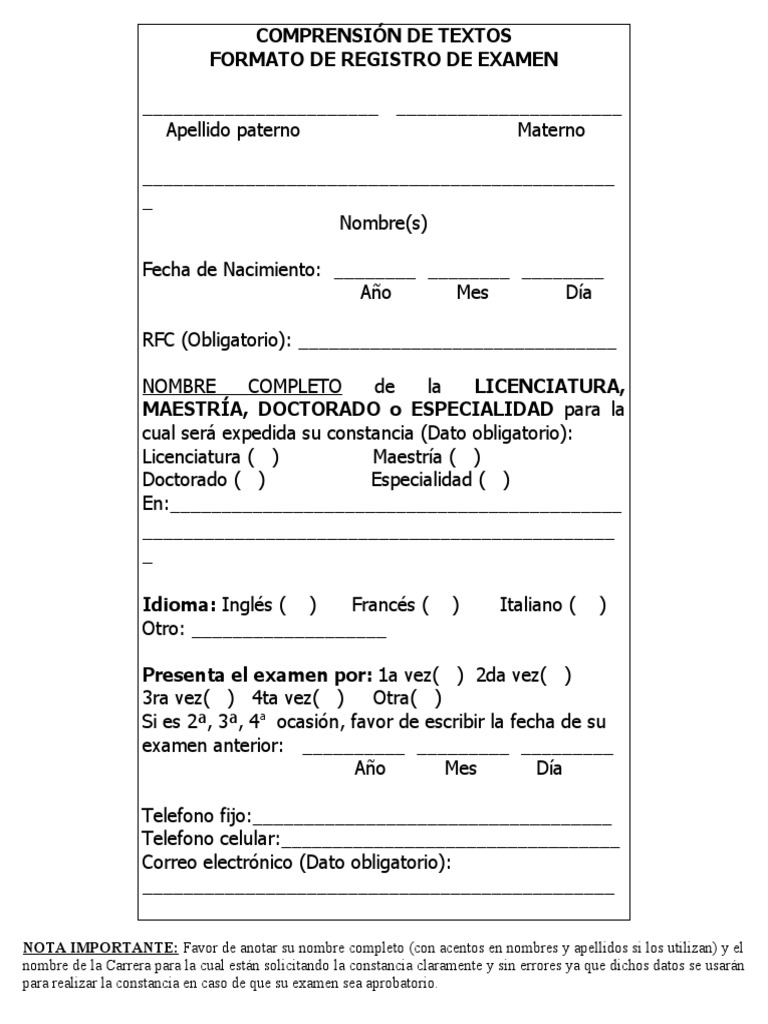 FORMATO para solicitud de examen | PDF