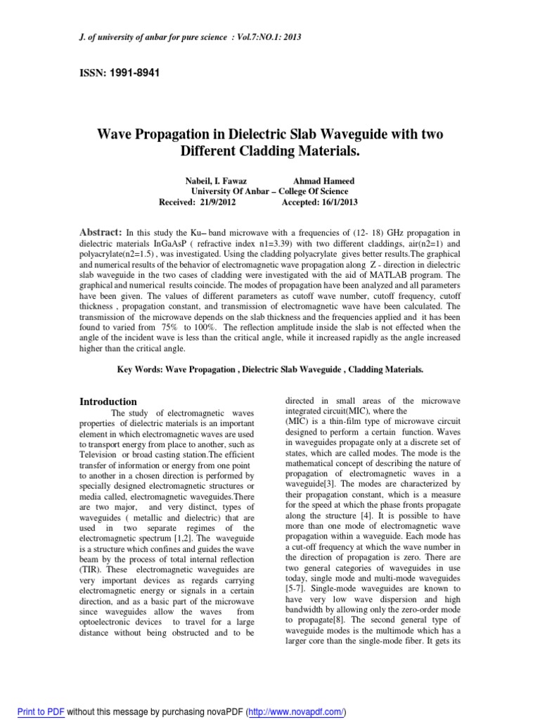 Wave Propagation in Dielectric Slab Waveguide With Two Different Cladding Materials | PDF ...