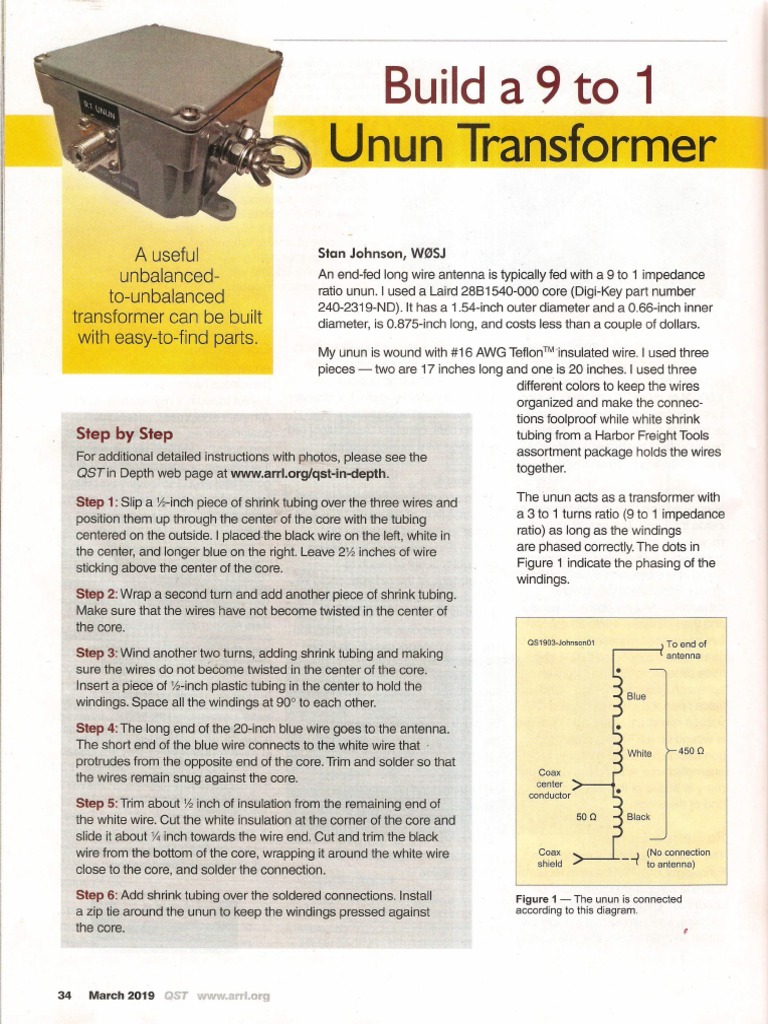 Build A 9 To 1 Unun Transformer | PDF