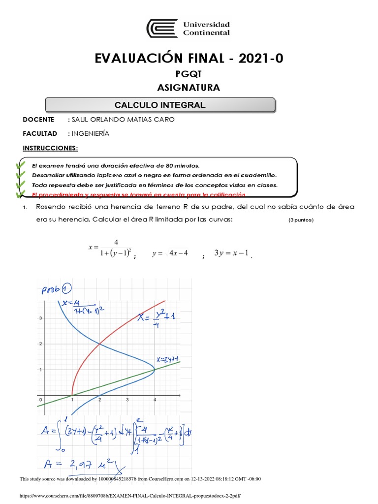EXAMEN FINAL Calculo INTEGRAL Propuesto - Docx 2 2 PDF | PDF | Objetos matemáticos | Formas ...