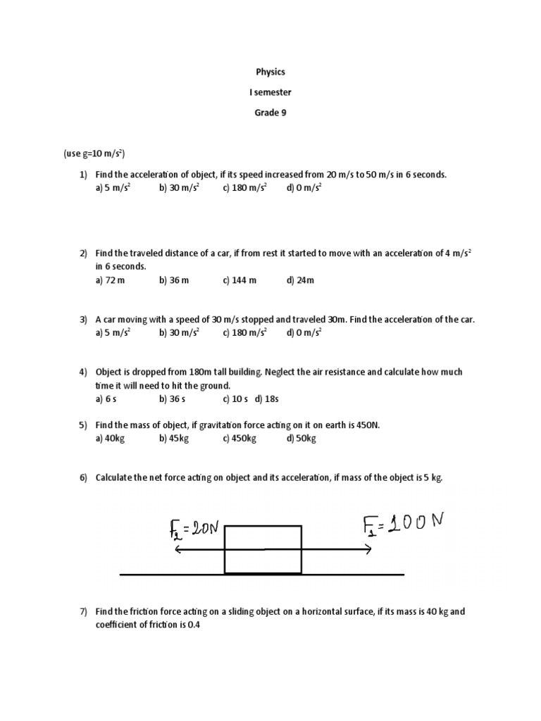9 Grade Physics I Semester | PDF