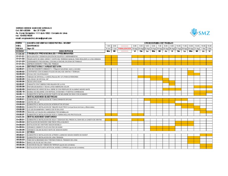Cronograma de Actividades | PDF | Sectores Economicos | Ingeniero civil
