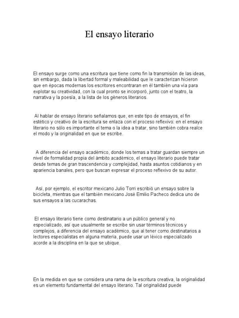 El ensayo literario_Literatura | PDF | Ensayos | Autor