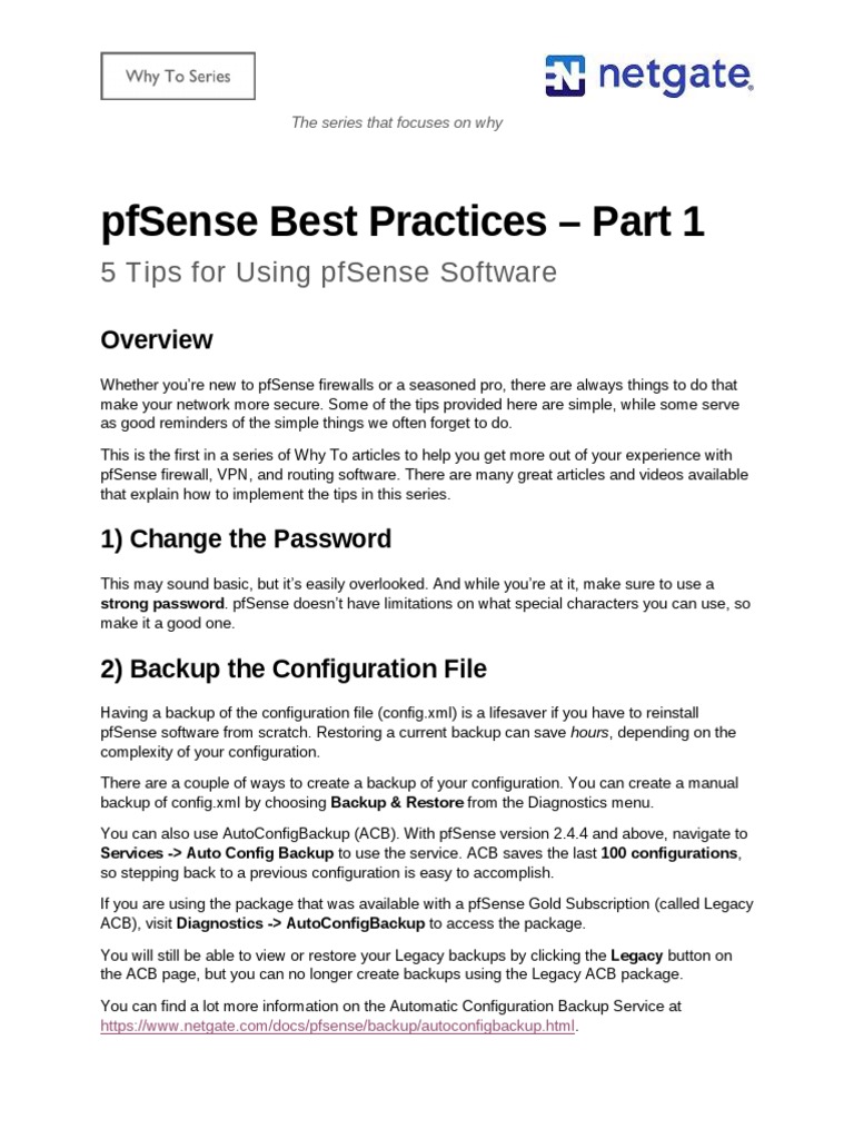 Pfsense Best Practices Part1 | PDF | Command Line Interface | Backup