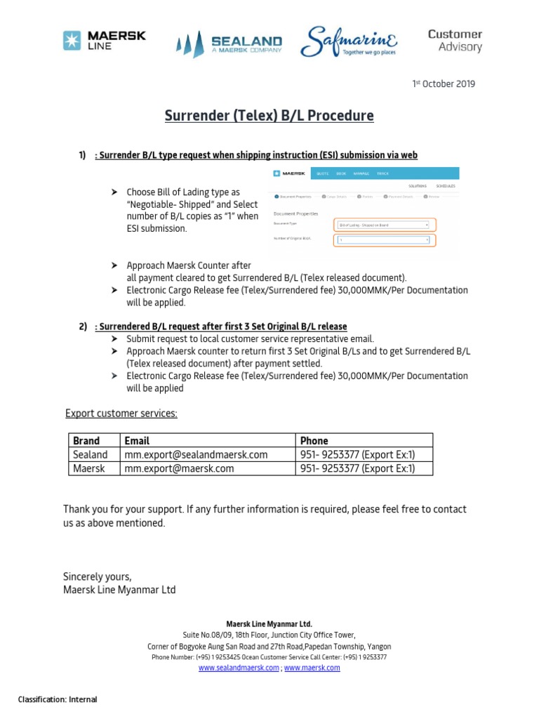 Customer Advisory Surrender Bl Process October 2019 | PDF