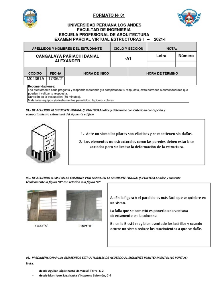 Examen Parcial Virtual Estructuras I, 2021-I, A1 | PDF