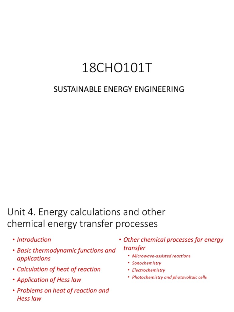 18cho101t Unit 4 Energy Calculations and Other Chemical Energy Transfer ...