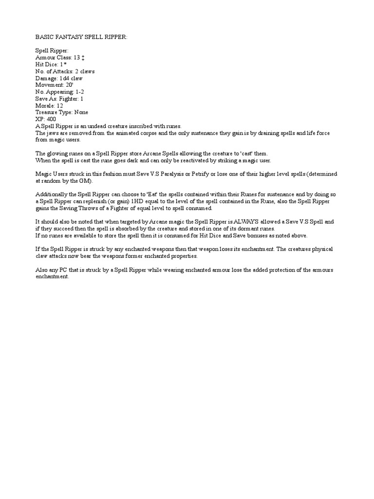 Basic Fantasy Spell Ripper | PDF