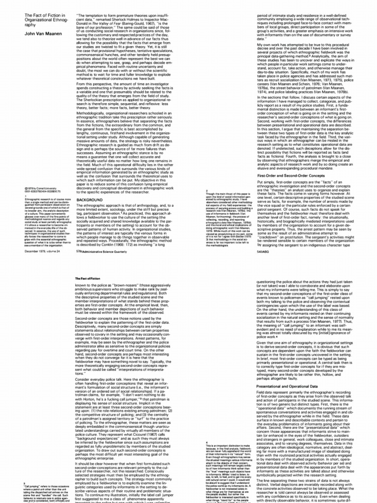 The Fact of Fiction in Organizational Ethnog Raphy | PDF | Ethnography ...