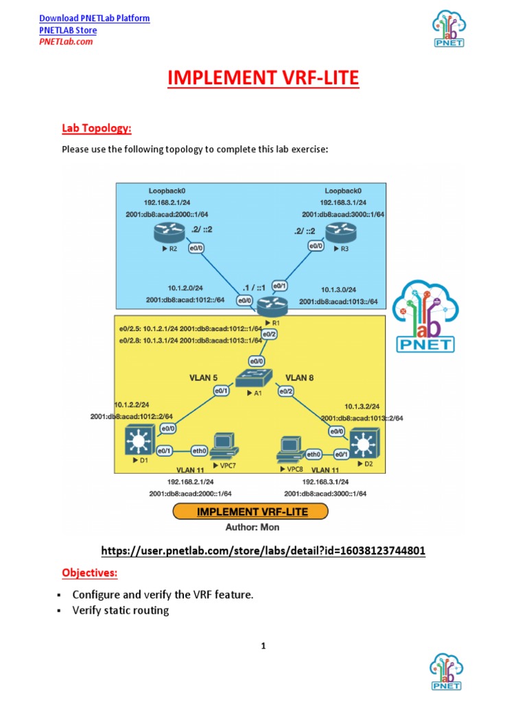 Implement Vrf-Lite: Lab Topology | PDF | I Pv6 | Ip Address