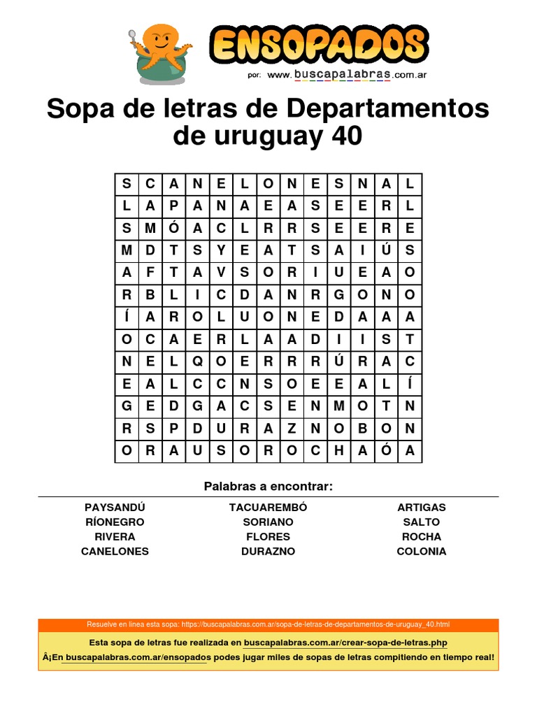 Sopa de Letras de Departamentos de Uruguay - 40 | PDF