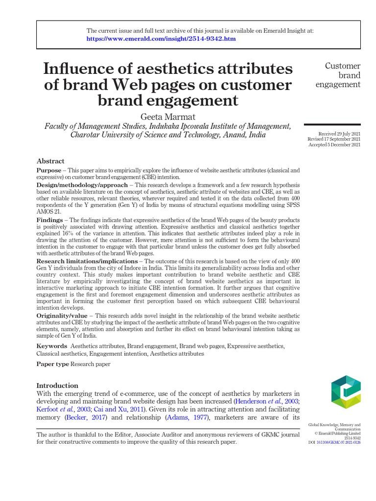 Influence of Aesthetics Attributes of Brand Web Pages On Customer Brand ...