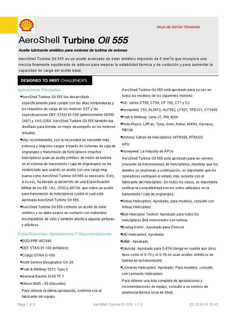 AeroShell Turbine Oil 555 | PDF | Aeronave | Aviación