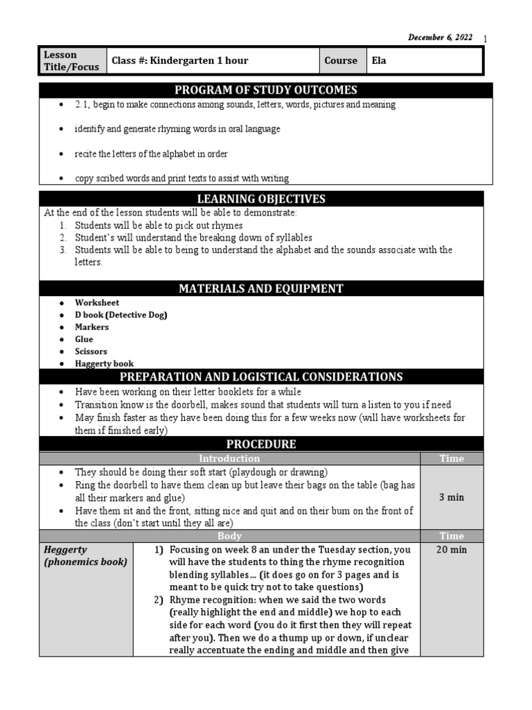 lesson plan letter d | PDF | Syllable | Word