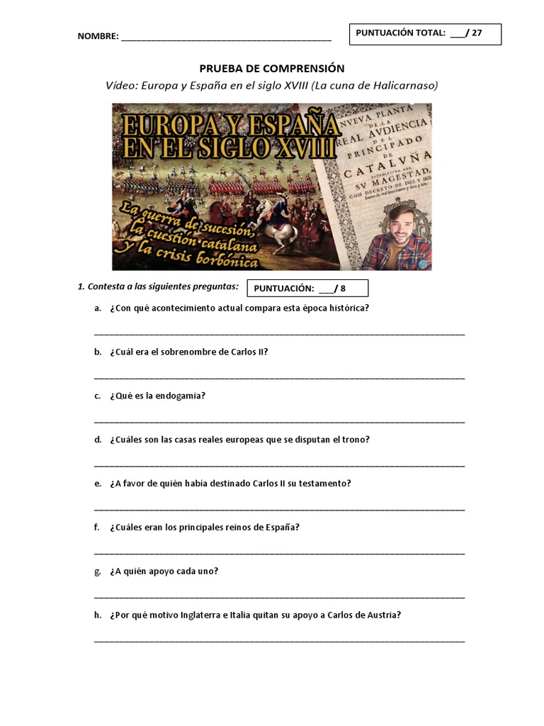 Prueba de Comprensión Siglo Xviii | PDF | Europa | España