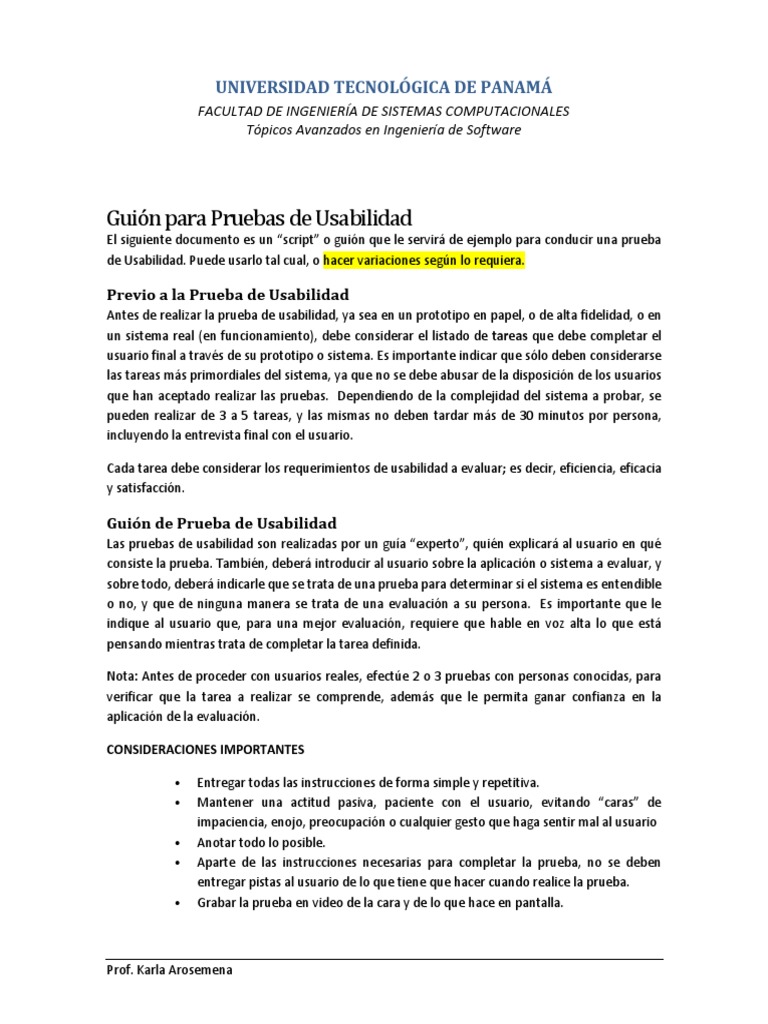 Guión de La Prueba de Usabilidad 2022 | PDF | Usabilidad | Ingeniería de software