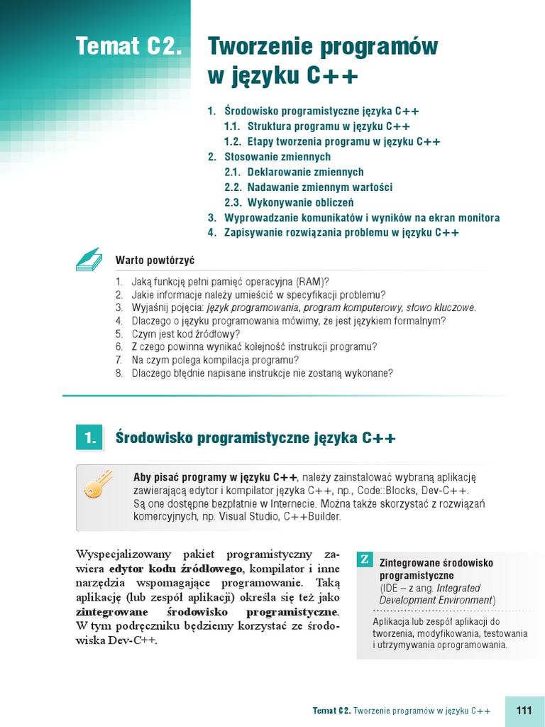 Temat C2.: Tworzenie Programów W Języku C++ | PDF