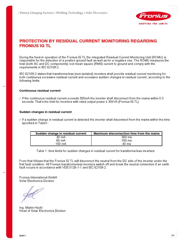 RCMU Protection for Fronius IG TL Inverters | PDF | Computers