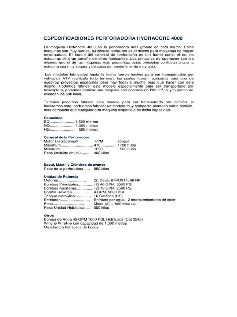 Ficha Hydracore 4000 | PDF